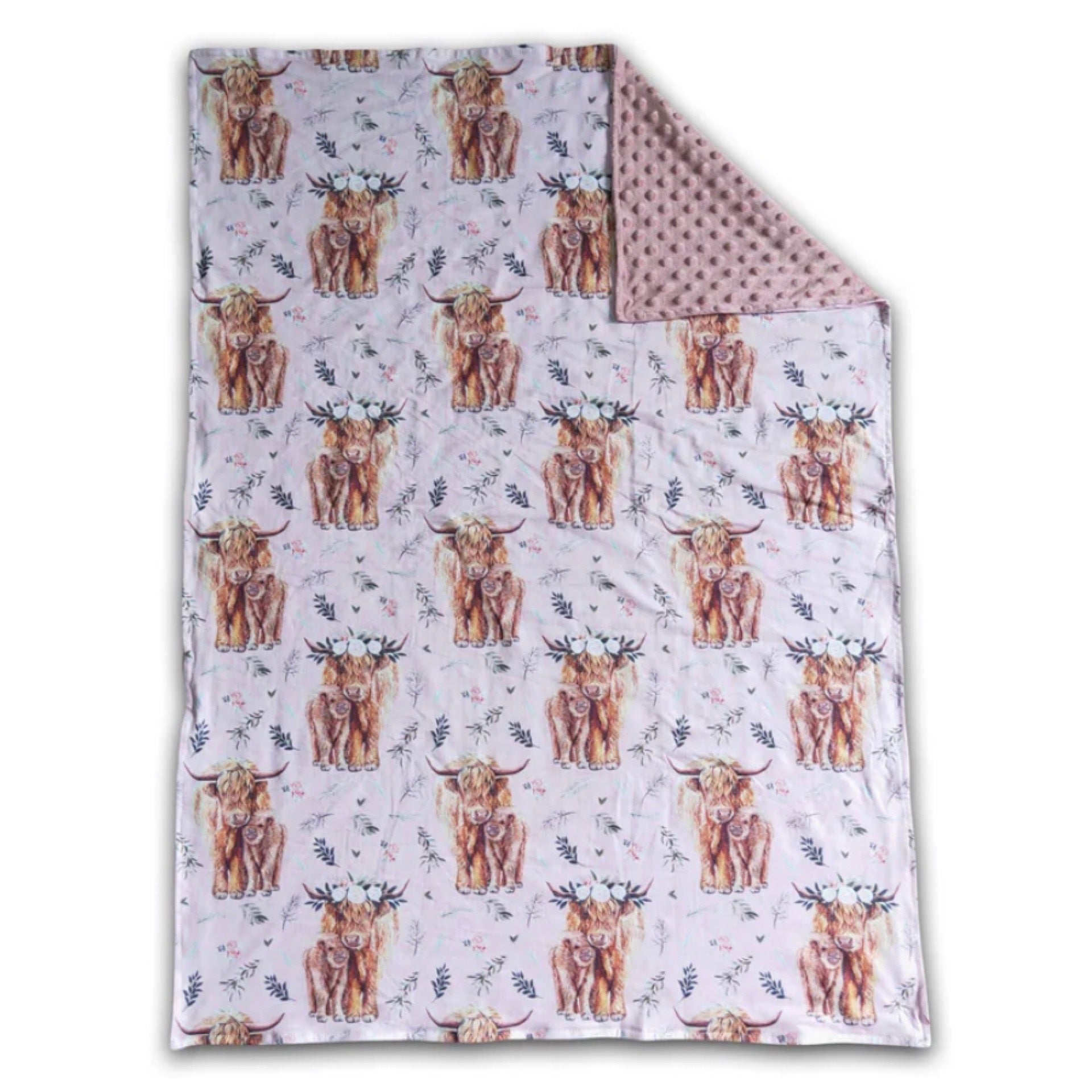 Highland Cow Pink Meeks Baby Blanket | Simply Divine Highland Cow Pink Meeks Baby Blanket | Simply Divine